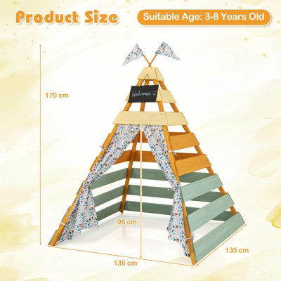 Costway Indoor Outdoor Wooden Play Tent Kids Teepee Tent Triangle ...