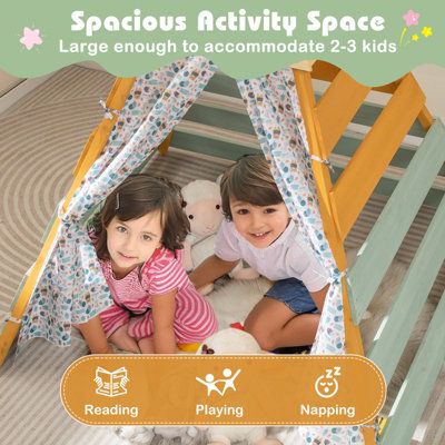 Costway Indoor Outdoor Wooden Play Tent Kids Teepee Tent Triangle ...