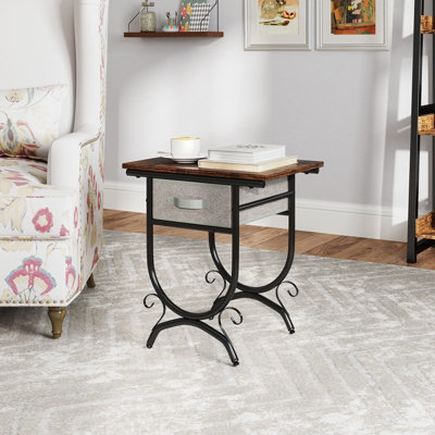 Costway Industrial 2-tier Bedside Table Nightstand w/ Fabric Drawer-Brown