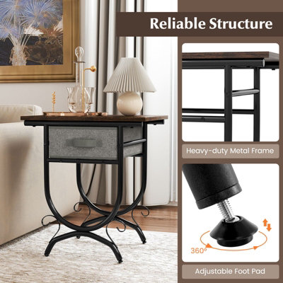 Costway Industrial 2-tier Bedside Table Nightstand w/ Fabric Drawer-Brown