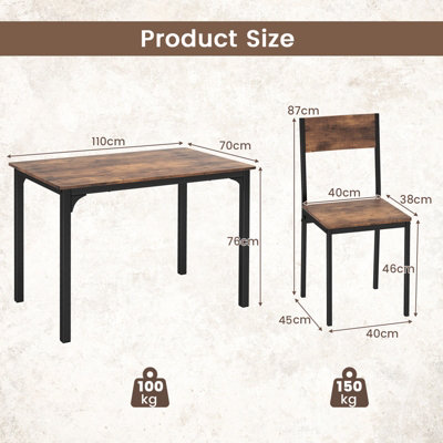 Costway Industrial 5 Piece Dining Table Set Rectangular Table 4 Chairs Kitchen Furniture
