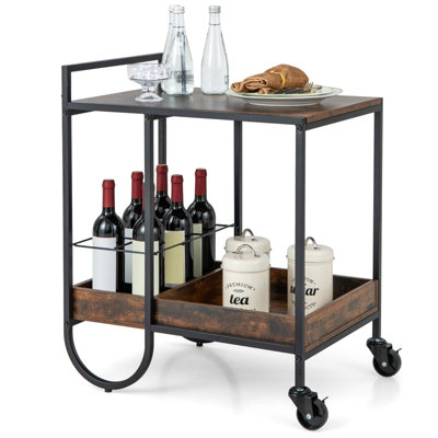 Costway Industrial Bar Trolley Cart Rolling Buffet Serving Cart W ...