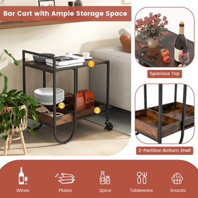 Costway Industrial Bar Trolley Cart Rolling Buffet Serving Cart W ...