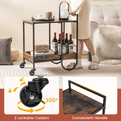 Costway Industrial Bar Trolley Cart Rolling Buffet Serving Cart W ...