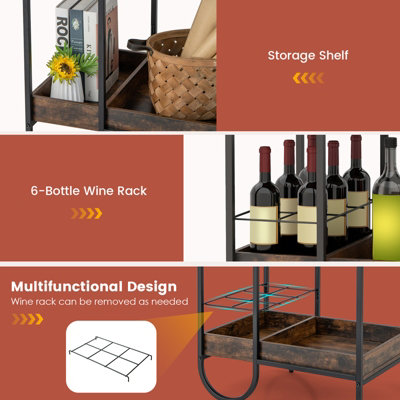 Costway Industrial Bar Trolley Cart Rolling Buffet Serving Cart W ...