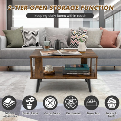 Costway Industrial Coffee Table 2-Tier Wooden Center Table Small Side ...
