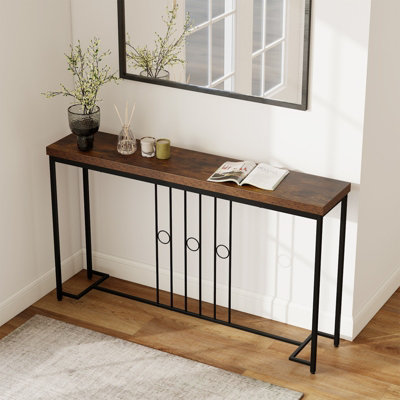 COSTWAY Industrial Console Table 140CM Narrow Entryway Table with H ...