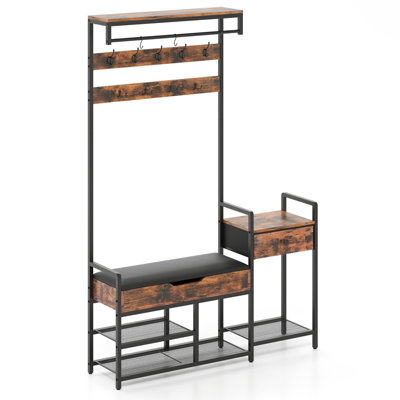 COSTWAY Industrial Hall Tree with Shoe Storage Bench Freestanding Coat Rack