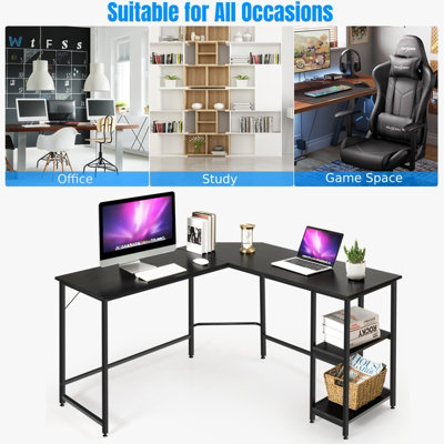 Costway Industrial L-Shaped Corner Computer Desk PC Table Large ...