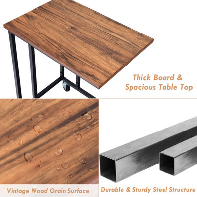 Costway Industrial Side Table Rolling Mobile Metal Frame Coffee Table ...