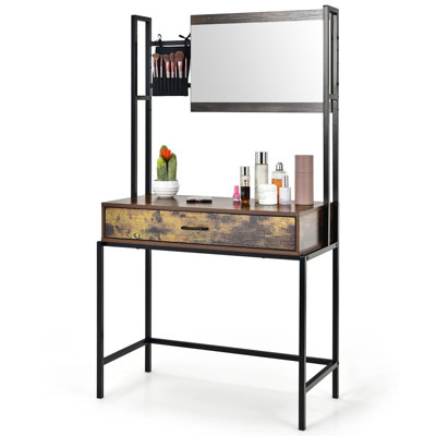 Costway Industrial Vanity Table Makeup Dressing Table w/ 3-Position ...