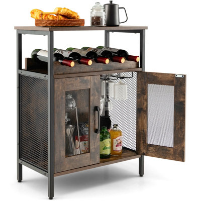 Costway Industrial Wine Bar Cabinet Kitchen Storage Sideboard W Wine Rack Glass Holders