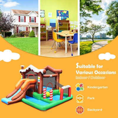 Costway Inflatable Bounce House Jumping Castle w / Slide & Mesh Protection