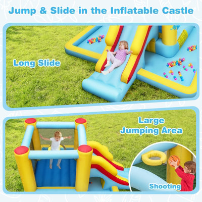 COSTWAY Inflatable Bounce House Kids Bouncy Castle with Slide & Jumping ...