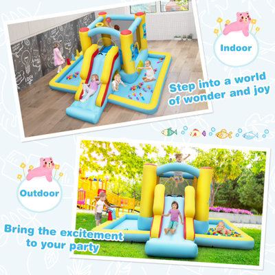 COSTWAY Inflatable Bounce House Kids Bouncy Castle with Slide & Jumping ...