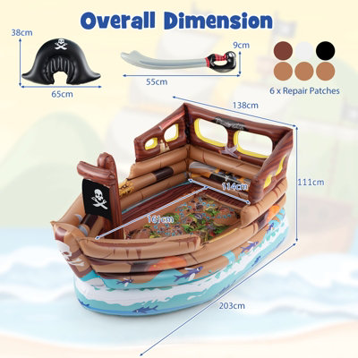 Costway Inflatable Pirate Ship Playhouse Blow up Playscape Toddler ...