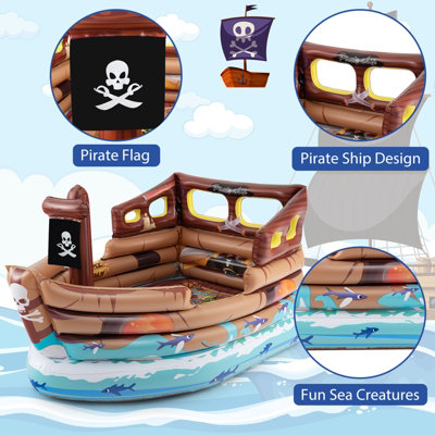 Costway Inflatable Pirate Ship Playhouse Blow up Playscape Toddler ...