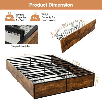 Costway Iron Bed Frame Platform Bed Base Mattress Foundation w/ 4 Drawers