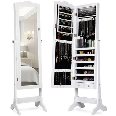 Costway Jewellery Cabinet Free Standing Lockable Jewelry Armoire Organizer W LED Lights