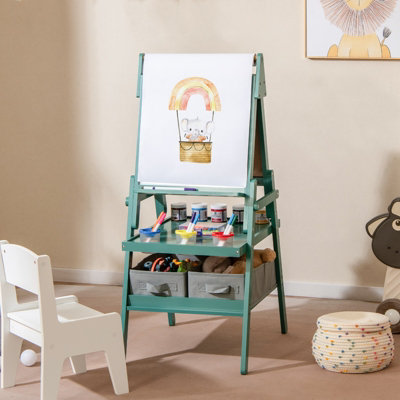 COSTWAY KID EASEL DOUBLE-SIDED KIDS EASEL WITH MAGNETIC WHITEBOARD-GREEN