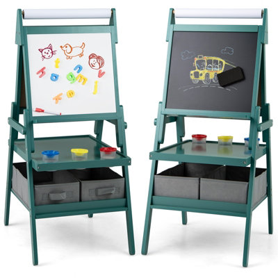 COSTWAY KID EASEL DOUBLE-SIDED KIDS EASEL WITH MAGNETIC WHITEBOARD-GREEN
