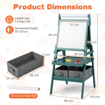 COSTWAY KID EASEL DOUBLE-SIDED KIDS EASEL WITH MAGNETIC WHITEBOARD-GREEN