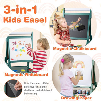 COSTWAY KID EASEL DOUBLE-SIDED KIDS EASEL WITH MAGNETIC WHITEBOARD-GREEN