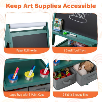 COSTWAY KID EASEL DOUBLE-SIDED KIDS EASEL WITH MAGNETIC WHITEBOARD-GREEN