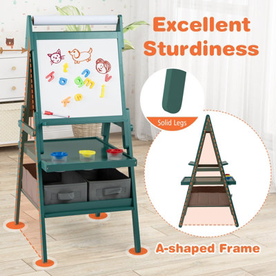 COSTWAY KID EASEL DOUBLE-SIDED KIDS EASEL WITH MAGNETIC WHITEBOARD-GREEN