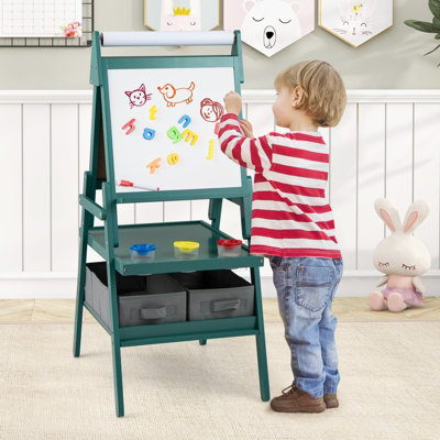 COSTWAY KID EASEL DOUBLE-SIDED KIDS EASEL WITH MAGNETIC WHITEBOARD-GREEN