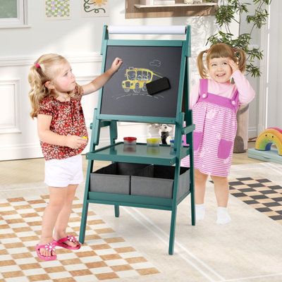 COSTWAY KID EASEL DOUBLE-SIDED KIDS EASEL WITH MAGNETIC WHITEBOARD-GREEN