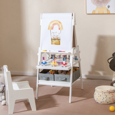 Costway Kid Easel Double-sided Kids Easel with Magnetic Whiteboard-White