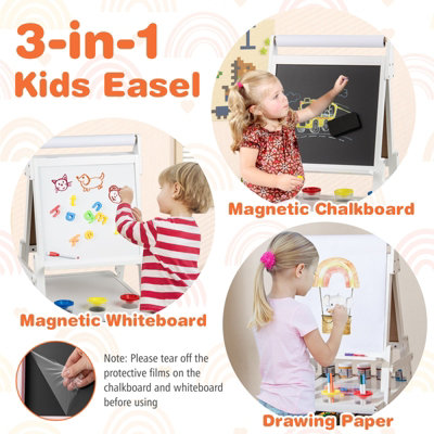 Costway Kid Easel Double-sided Kids Easel with Magnetic Whiteboard-White