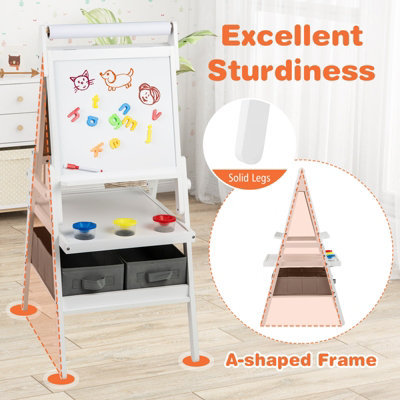 Costway Kid Easel Double-sided Kids Easel with Magnetic Whiteboard-White