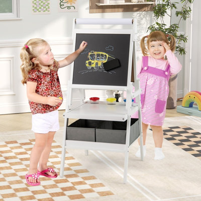 Costway Kid Easel Double-sided Kids Easel with Magnetic Whiteboard-White