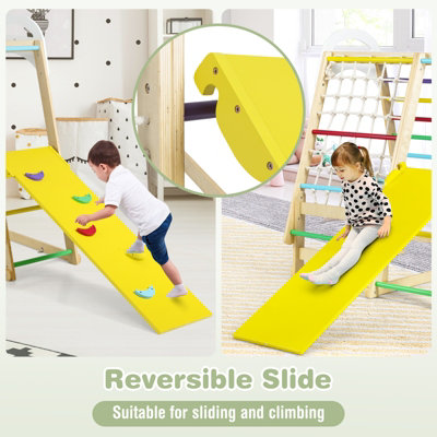 COSTWAY Kid's Climbing Toy with Slide & Climbing Net Indoor Jungle Gym ...