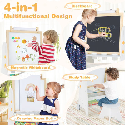 COSTWAY Kids Art Easel 4-in-1 Toddler Activity Table Set w/ Whiteboard ...