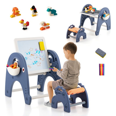 Costway Kids Art Easel & Stool Set Double-Side Convertible Activity ...