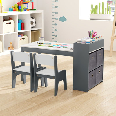 COSTWAY KIDS ART TABLE & CHAIRS SET WOODEN KIDS CRAFT STUDY DESK W ...