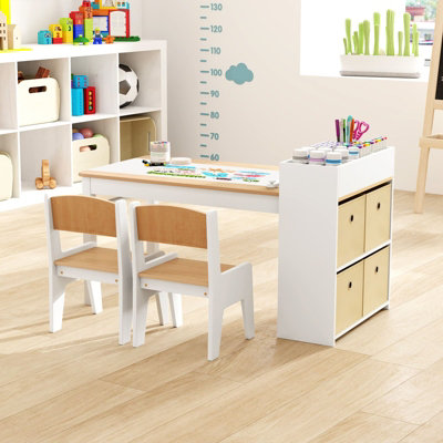 Costway Kids Art Table&Chairs Set Wooden Kids Craft Study Desk w ...