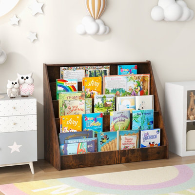 COSTWAY Kids Bookshelf 5-Tier Wooden Children Bookcase Magazine Rack-Brown
