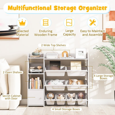 COSTWAY Kids Bookshelf Toy Storage Organizer w/ 8 Storage Boxes Toddler ...