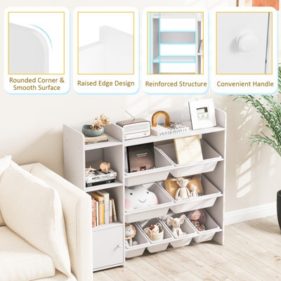 COSTWAY Kids Bookshelf Toy Storage Organizer w/ 8 Storage Boxes Toddler ...