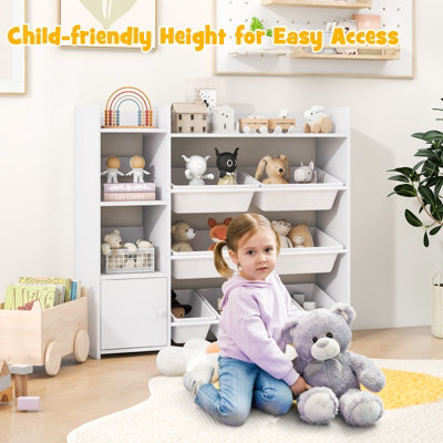 COSTWAY Kids Bookshelf Toy Storage Organizer w/ 8 Storage Boxes Toddler ...