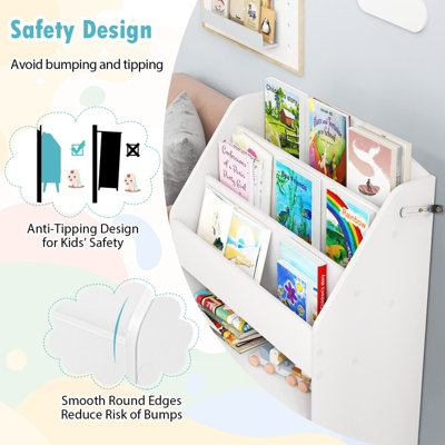 COSTWAY Kids Bookshelf Wooden Children Book Display Rack W/ 2 Foldable ...