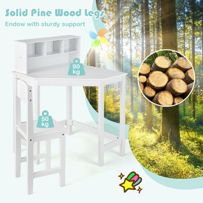 COSTWAY Kids Corner Desk & Chair Set Children Study Table Set with Hutch