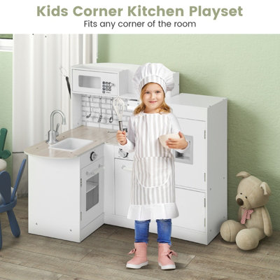 Costway Kids Corner Play Kitchen Wooden Children Role Play Pretend ...