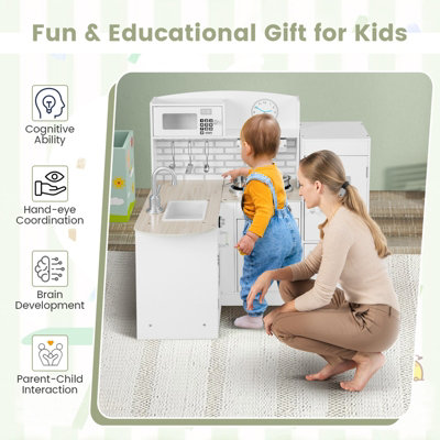 Costway Kids Corner Play Kitchen Wooden Children Role Play Pretend ...