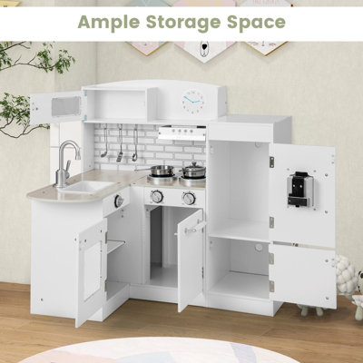 Costway Kids Corner Play Kitchen Wooden Children Role Play Pretend ...