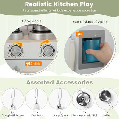Costway Kids Corner Play Kitchen Wooden Children Role Play Pretend ...